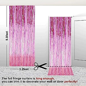2 Pack 3.2 ft x 9.8 ft Pink Tinsel Curtain Party Backdrop Decorations, Metallic Foil Fringe Backdrop Door for Halloween, Christmas, Birthday Graduation Wedding Party Streamers Photo Backdrop.