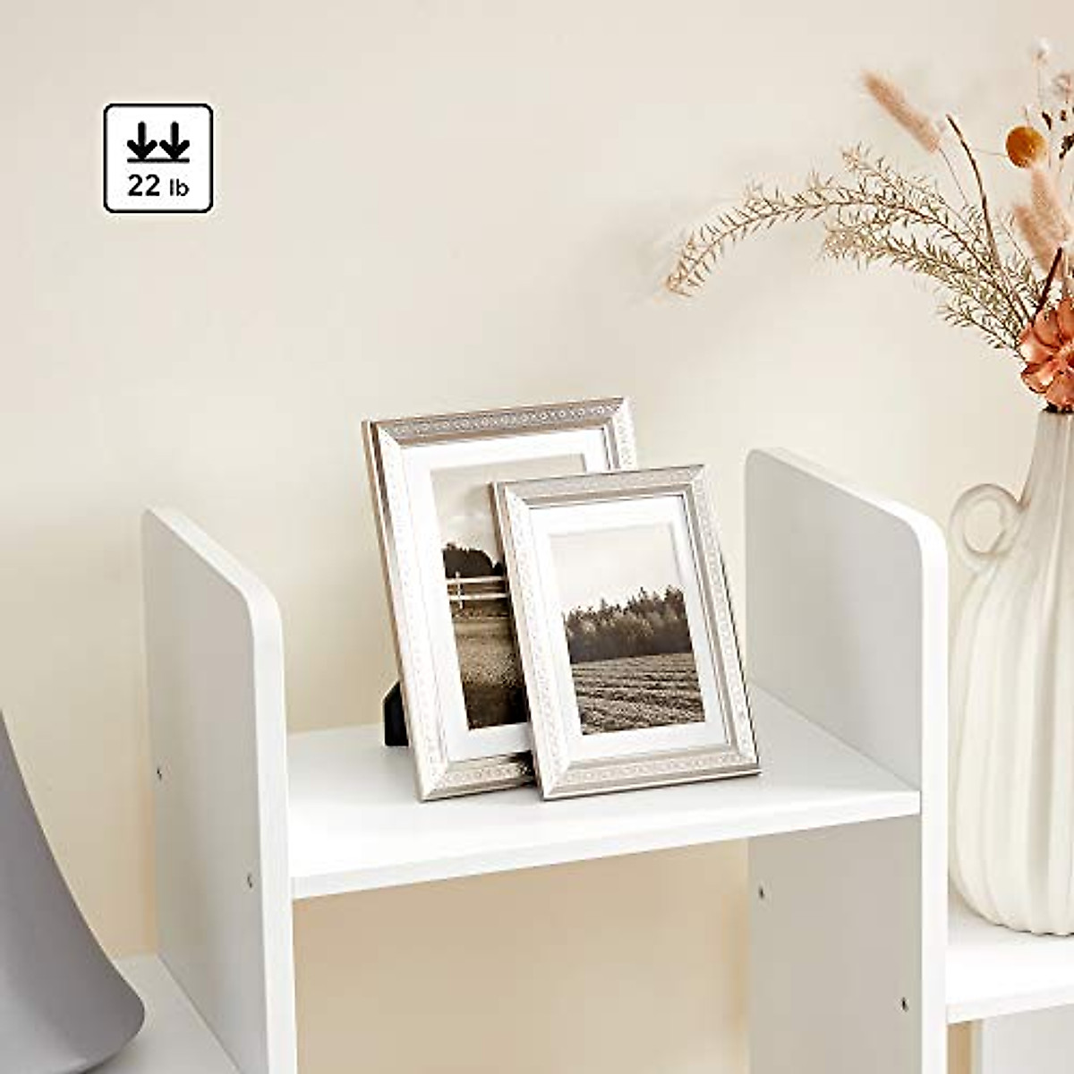 VASAGLE Bookshelf, Tree-Shaped Bookcase with 13 Storage Shelves, Rounded Corners, 9.8”D x 33.9”W x 55.1”H, White ULBC067W01