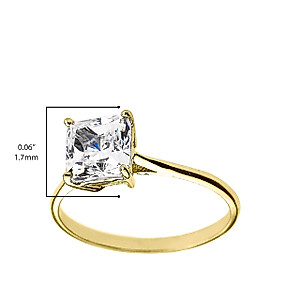 10K Yellow Gold Princess Cut Square Cubic Zirconia Solitaire Cathedral Engagement Ring - Size 8