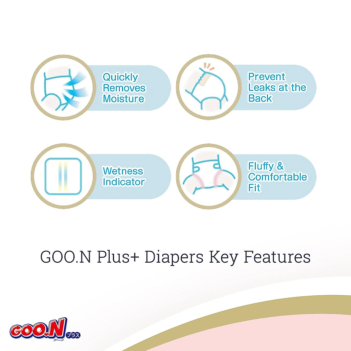 GOO.N Plus+ Diapers M Size (up to 24 lb) Unisex 64 Count Japanese Tape Straps Sensitive Skin, Made in Japan
