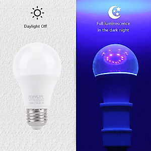 KINUR Black LED Light Bulbs, A19 9W (100W Equivalent) 120V E26 Medium Base Non-Dimmable Halloween Light Bulbs, Fluorescent Poster,neon Glow,Wedding Party, Aquarium, Bars Black Color 4 Count