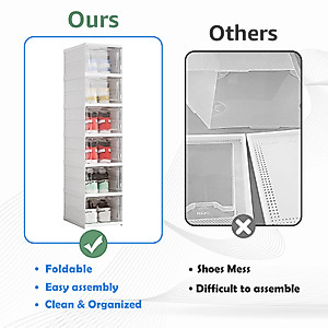 Harmon Wandyer Shoe Organizer Box 6-Tier Foldable Shoe Rack, Fit Size 12, No Assembly Stackable Shoe Organizer Storage Bins wit, All In One Universal Shoe Storage Boxes for Men and Women