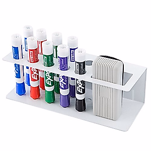 MyGift 10-Slot Wall-Mounted Metal Office Organizer Dry Erase Marker and Eraser Holder Rack, White