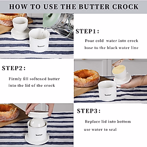 GDCZ Butter Dish With Water Line,Ceramics French Butter Keeper Crock With Lid, White