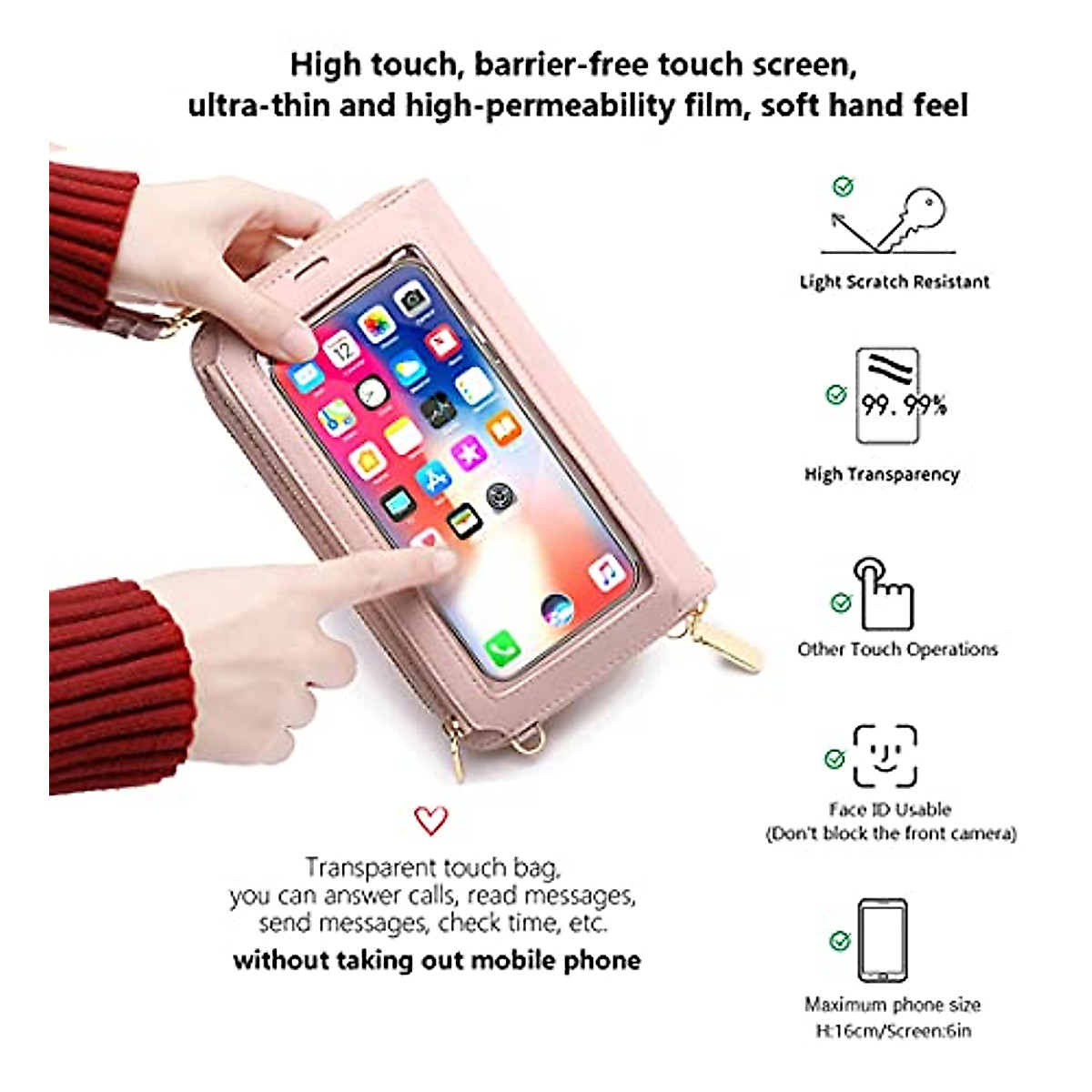 Touch Screen phone bag Purse crossbody bags wallets for women RFID Blocking Clutch bag Wrist bag handbag with Shoulder Strap Wristband