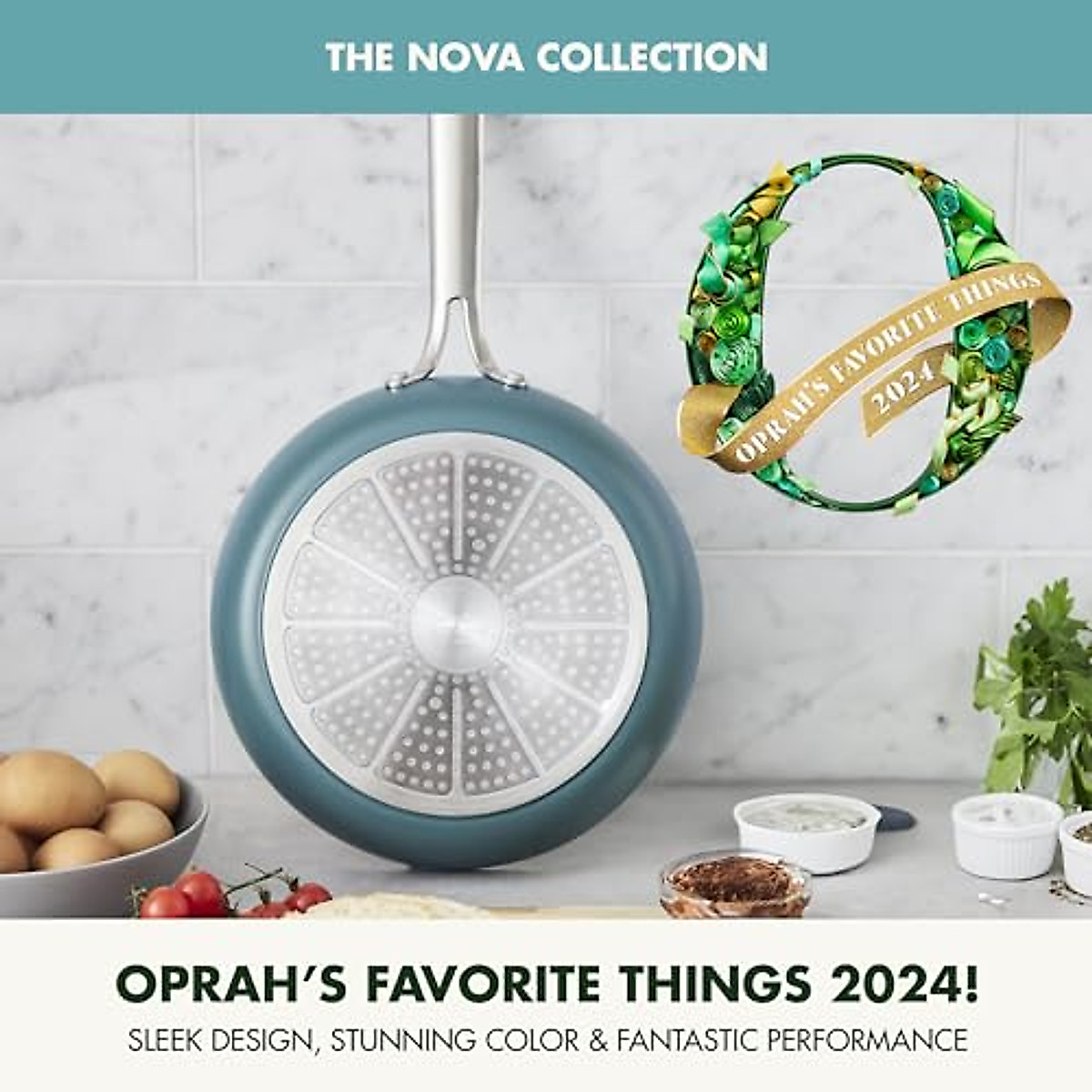GreenPan Nova 8" Frying Pan Skillet, Oprah’s Favorite Things 2024, Ceramic Nonstick Cookware, PFAS Free, Toxin-Free, Induction Suitable, Dishwasher & Oven Safe, Durable, Easy Clean, Deep Teal