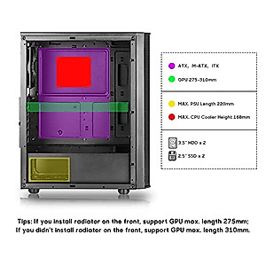 ARESGAME at-M1 Mid-Tower PC Case, Transparent Side Panel and ATX/M-ATX Support, Liquid Cooling Support up to 240mm Radiator, Black