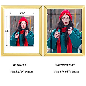 KSROECUD 11 x 14 Picture Frame Set of 2 with High Definition Plexiglass, 11x14 Picture Frame with mat for 8x10 for Wall Mounting, Gold