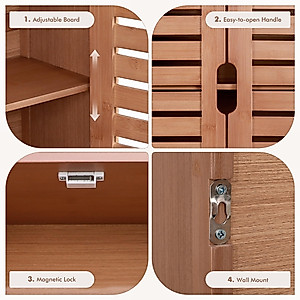 HYNAWIN Bamboo Wall Cabinet, Over Toilet Bathroom Furniture, Wall Mounted Storage Medicine Cabinet with Two Doors & Adjustable Shelves, for Bathroom, Kitchen, Living Room, Walnut