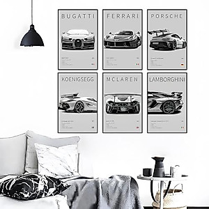 Car Canvas Poster Wall Art, Supercar Art Prints, 6pac/Set (6 Set, 8 x 12 in Unframed)