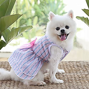 HonpraD Girl Dog Clothes for Small Dogs Christmas Supplies Knot Dress Autumn Stripes Cat Wedding Skirt Summer Pet Dress Spring Plaid Bow Pet Clothes Dogs Apparel