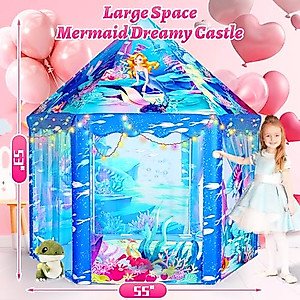 Christmas Princess Mermaid Play Tent - Large Playhouse for 2-10 Year Old Girls, Indoor Outdoor Castle Toy for Toddlers