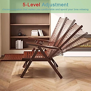 Chaise Lounge Chair for Outdoor,Patio Lounge Chair with 5 Adjustable Positions,Bamboo Chaise Lounge with Extendable Legs,Pool Recliner for Poolside Deck Backyard Lawn,Braun