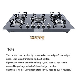 BJTDLLX 30" Gas Cooktop, Built-in 5 Burners Gas Stove Gas Hob Stovetop Thermocouple Protection Gas Range, Tempered Glass Cooktop Porcelain Ena Grates, Natural Gas LPG Gas Easy to Clean, 30.3”*20”
