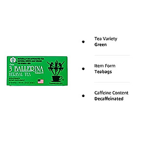 3 Ballerina Chinese Herbal Green Leaf Organic Detox Tea for Weight Loss, Extra Strength- Diet Fat Slimming Drink-Caffeine Free, 18 Tea Bags (1 Box)