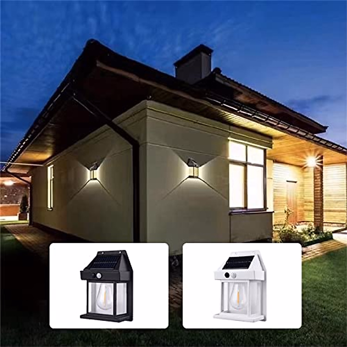 Solar Powered Outdoor Wall Lights, Sunrise and Sunset Motion Sensor, LED Exterior Wall Lights, Warm White Light, Fence, Three Lighting Modes, Exterior Front Porch Security Light Wall Ornament (White)