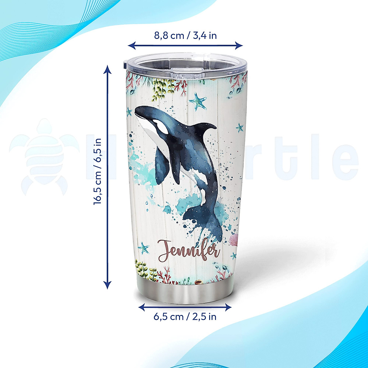 Hyturtle Personalized Gifts For Orca Lover - Just A Girl Who Loves Orcas Custom Name Stainless Steel Tumbler 20oz With Lid - Idea Ocean Animal Lover Gifts For Women Girl On Birthday, Christmas