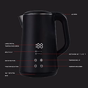 Murasakino Electric Kettle,Electric Kettle Temperature Control,Touch Screen Control, 12 Hour Keep Warm Function,Electric Kettle with Temperature Control,BPA Free Tea Kettle,Black