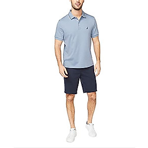 Nautica Men's Classic Fit Short Sleeve Dual Tipped Collar Polo Shirt, Lake City Blue, Large