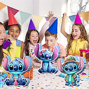 3Pcs Birthday Decorations Wooden Sign Double Side Table Decorations Hawaiian Aloha Theme Table Centerpieces Tierd Tray Decor for Summer Party Office Home Decor