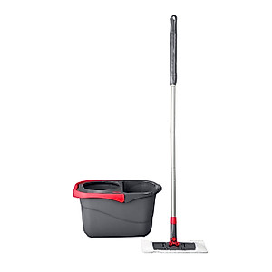 Rubbermaid Microfiber Flat Spin Mop Floor Cleaning System with Wringer Bucket, Red, Flat Floor Mop for Hardwood/Laminate/Vinyl/Tile/Stone Floors