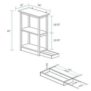 Casual Home Adams Bookcase Sliding Track, Concealment Furniture, White