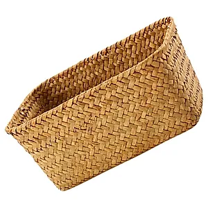 Home Decor Wicker Storage Basket Natural Woven Rattan Seagrass Storage Box Rectangular Household Organizer Boxes Shelf Wardrobe Organizer for Clothes Sundries Stationery To-y