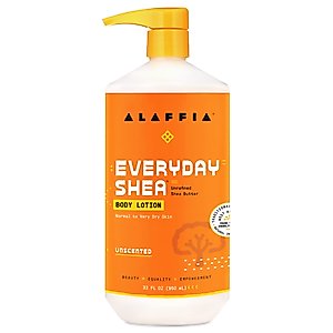 Alaffia EveryDay Shea Body Lotion - Normal to Very Dry Skin, Moisturizing Support for Hydrated, Soft, and Supple Skin with Shea Butter and Lemongrass, Fair Trade, Unscented, 32 Fl Oz