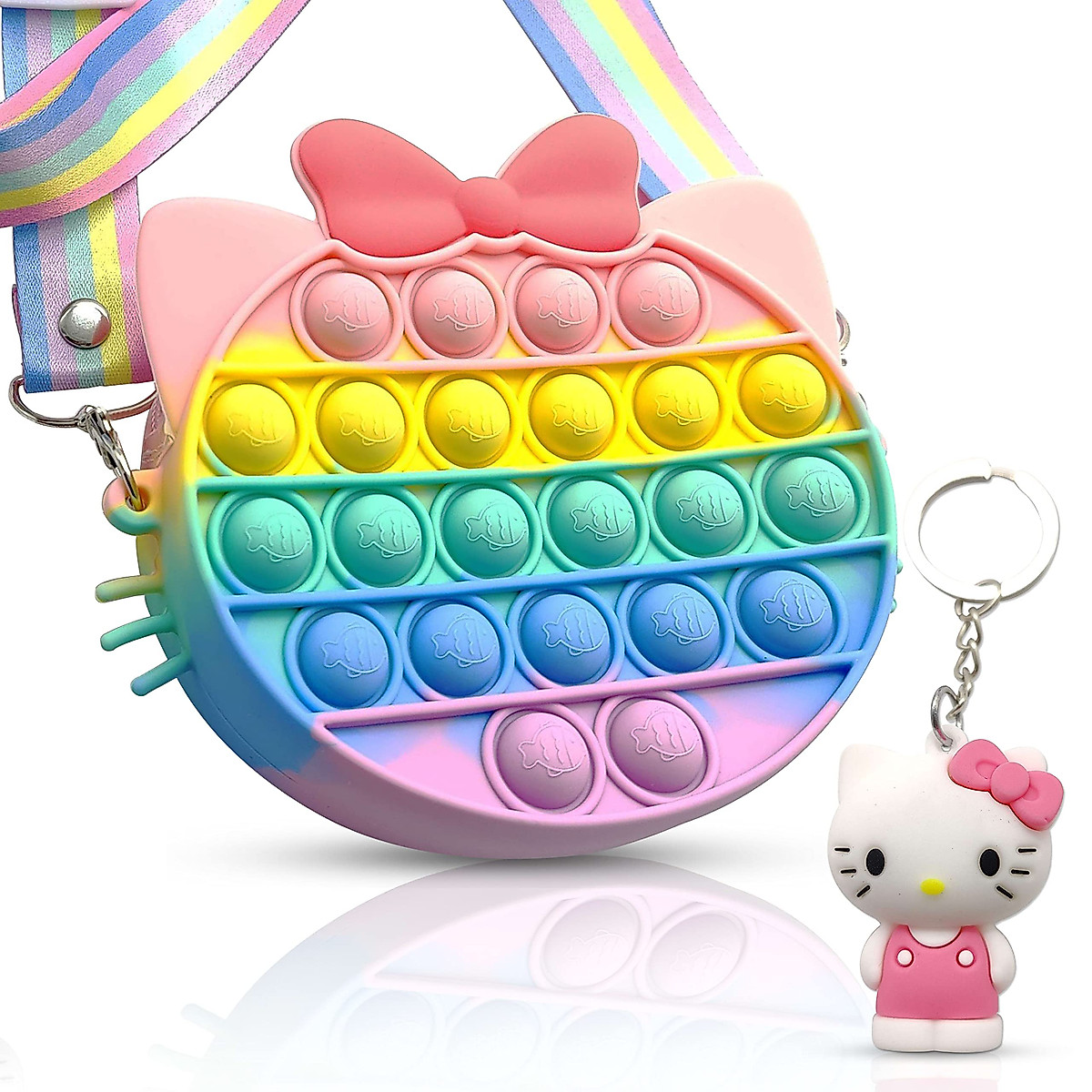 Cat Pop it Purse for Girls with a Beautiful Keychain | Cross Body Fidget Purse | 2 in 1 Rainbow Pop it Purse Toy for Anxiety & Stress Relief | Soft, Safe & Durable Poppet Purse, Pop Purse