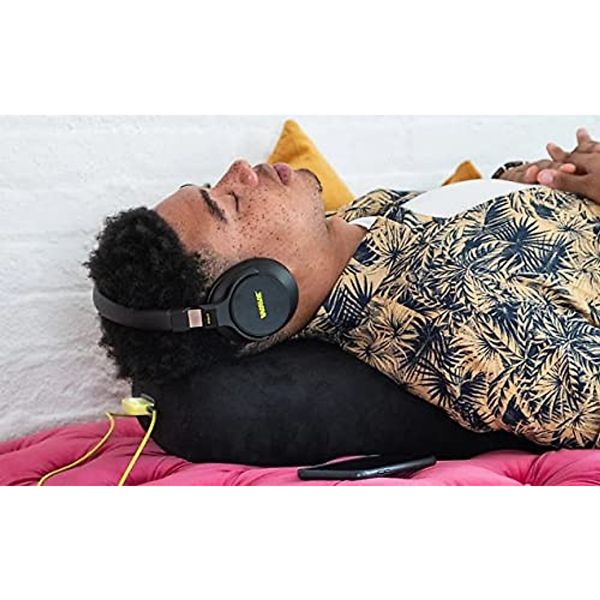 WAVE Yoga Bolster Smart Vibrating Meditation Pillow with Premium Over-Ear Headphones for Synced Music & Vibration