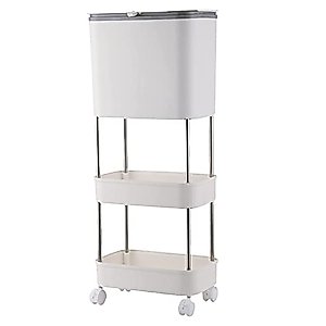 Reliable1st Movable Stackable 3-Layer Trash Can Sorting Garbage Can Household Dry Wet Separation with 25 PCS Drawstring Trash Bags for Kitchen Bathroom & Bedroom, 24L / 6 Gallon , White