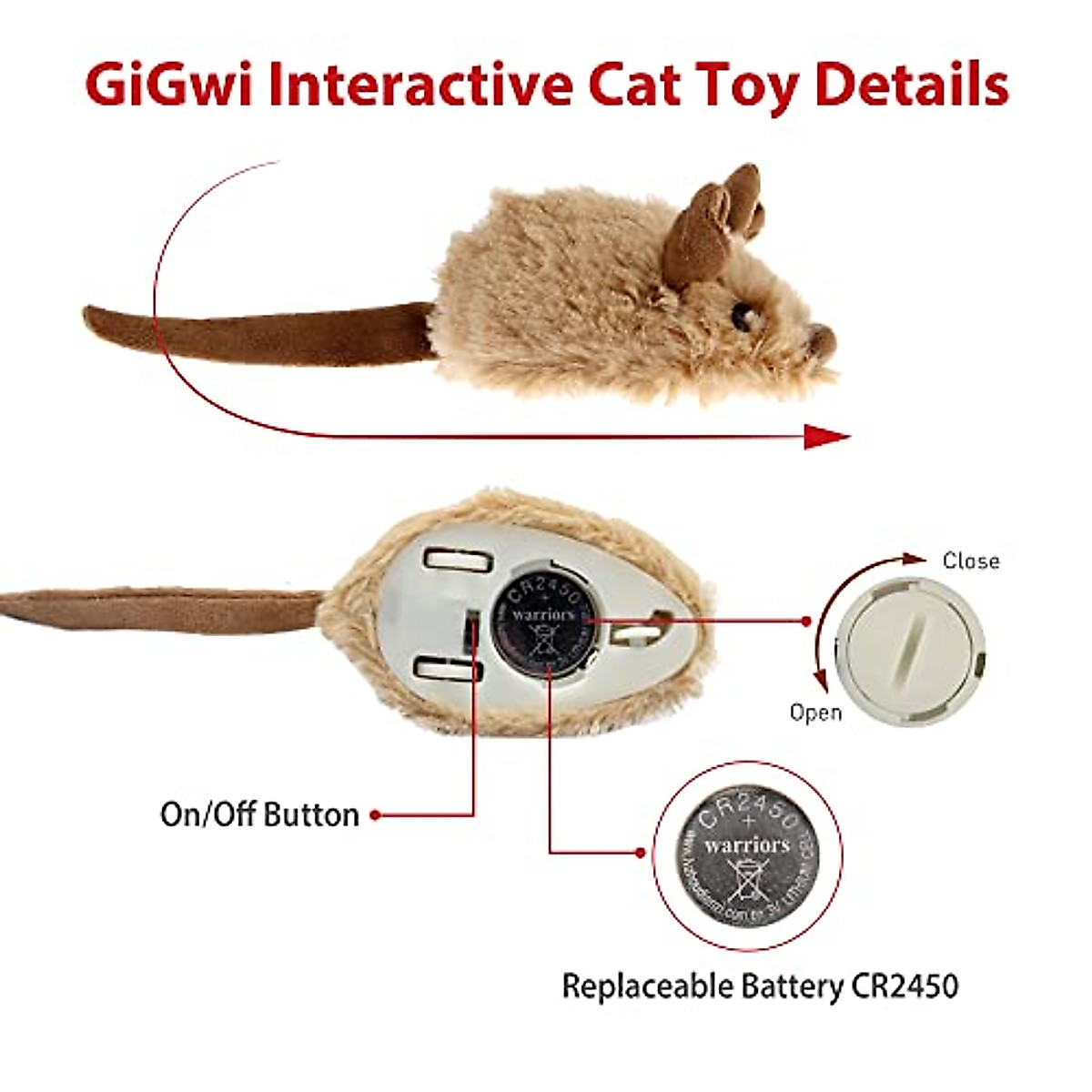 Gigwi Cat Toys for Indoor Cats, Interactive Cat Toys for Cat Exercise, Automatic Moving Kitten Toys with Real Mouse Sound