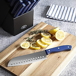 Oster - 128609.14 Oster Evansville High-Carbon Stainless Steel Cutlery Knife Block Set, 14-Piece, Yale Blue