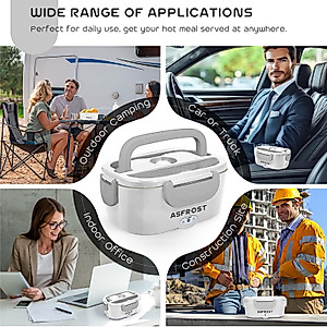 Electric Lunch Box for Car and Home, Work Office - 12V-24V/110V Portable Food Warmer Heater Lunch Box for Men & Adults With 304 Food-Grade Stainless Steel Container 1.5L, SS Fork & Spoon - Grey