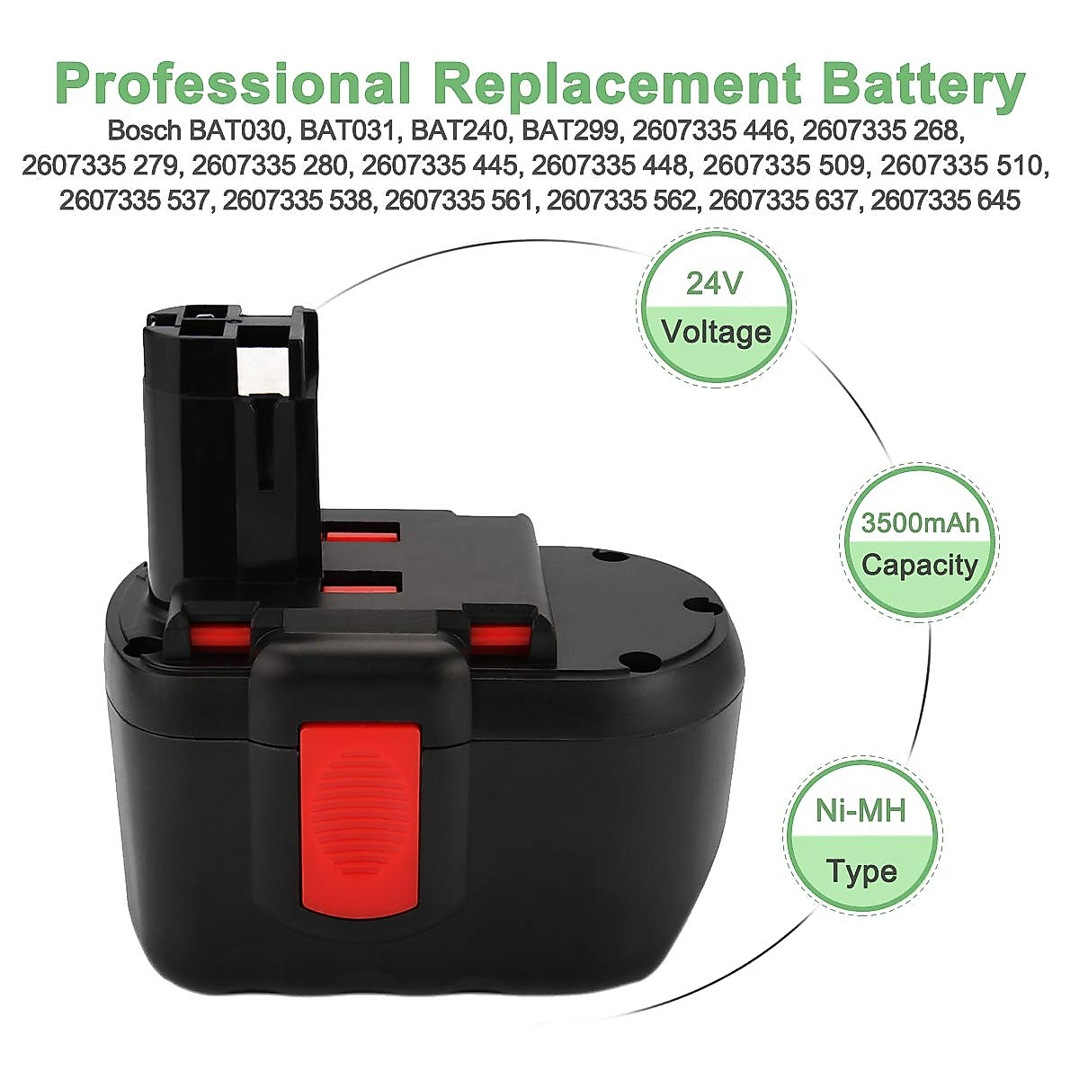 Hanaix 3.5Ah Battery Charger for Bosch 24V Ni-MH Battery Compatible with Bosch BAT030 BAT031 BAT240 BAT299 5102607 335561 2607335 335448 (Battery and Charger Include)