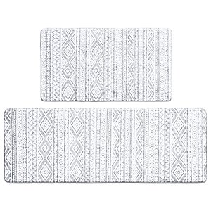 FRESHMINT Anti Fatigue Kitchen Mats for Floor 2 Piece Set, Waterproof & Non-Skid Boho Kitchen Rugs, Cushioned Kitchen Mat for Standing Washable Comfort Desk Kitchen Runners, 17x30+17x47