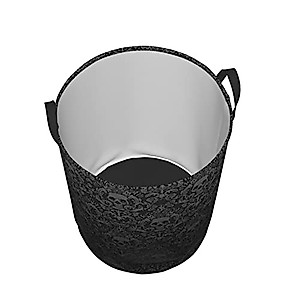 Waterproof Black Goth Gothic Skull Damask Pattern Circular Hamper Round Laundry Baskets Foldable Laundry Bags For Family/Kids/Bathroom/Bedroom/Dorm Medium