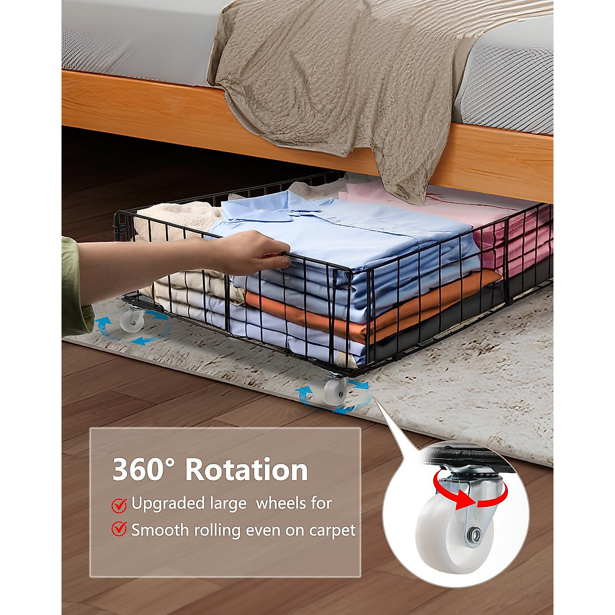 Airhercs 4Pack XXXXXX-Large Underbed Storage With Wheels,Under Bed Shoes Storage,Under Bed Baskets,Under Bed Organizer,Under Bed Storage,Rolling Under Bed Drawers For Clothes,Books,Toys,Blankets