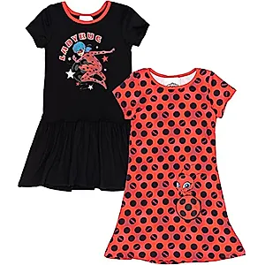 Miraculous Ladybug Little Girls 2 Pack Short Sleeve Dresses Black 6-6X
