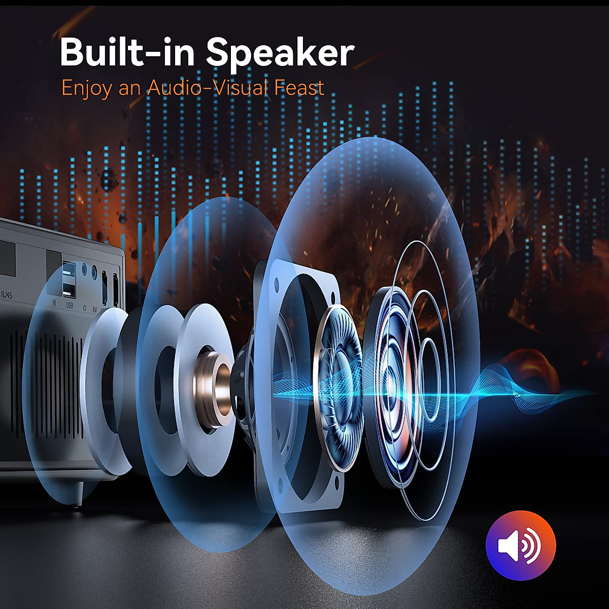 4K FHD WiFi Projector, Bluetooth Projector, 200" Portable Movie Projector, 13000 Lumens 500 ANSI Home Theater Video Projector Compatible with HDMI, USB, Laptop, iOS & Android Smartphone