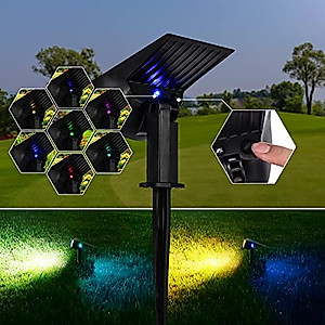 Solar Spot Lights Outdoor Waterproof,58 LEDs 2 Lighting Modes and Colorful Backlight,2-in-1 Adjustable Wireless Wall Lights,Landscape Spotlights for Garden,Yard,Walkway,Driveway,Porch,Patio (2 Pack)