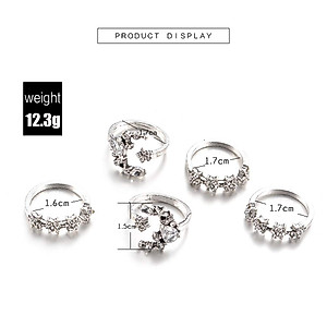 Mood Changing Ring Teenager Jewelry for Girls 14 Stainless Steel Ring Set Wedding Crystal Star Lover Stack Women 5PC Moon Rings Set Silver Bohemian Rings Gold Wrap Green Gold Ring (Silver, One Size)