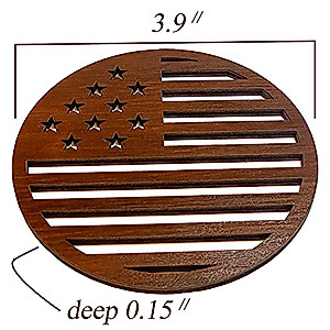 Independence Day Wood Coasters Set - This USA Gift Include 4pcs Carved American Flag Wooden Coasters for Drinks - Great Patriotic Home Decorations