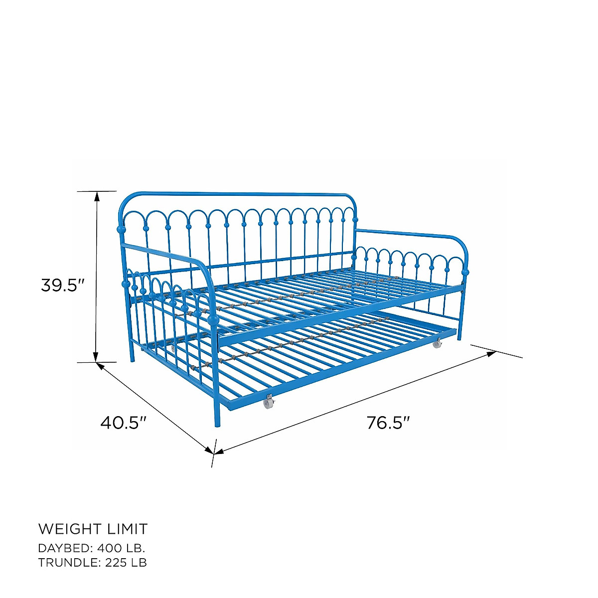 Novogratz Bright Pop Metal Daybed with Roll Out Trundle - Chic, Stylish, Space-Saving Design - Includes Sturdy Steel Slats
