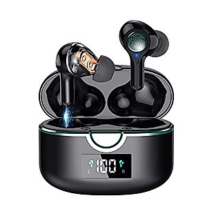 TUSUEYGT Wireless Earbuds, 4 Dynamic Drivers Bluetooth Headphones TWS Earbuds, 40Hrs Playtime with LED Power Display Charging Case Touch Control in-Ear Earphones HiFi Stereo Sound Headset for Sport