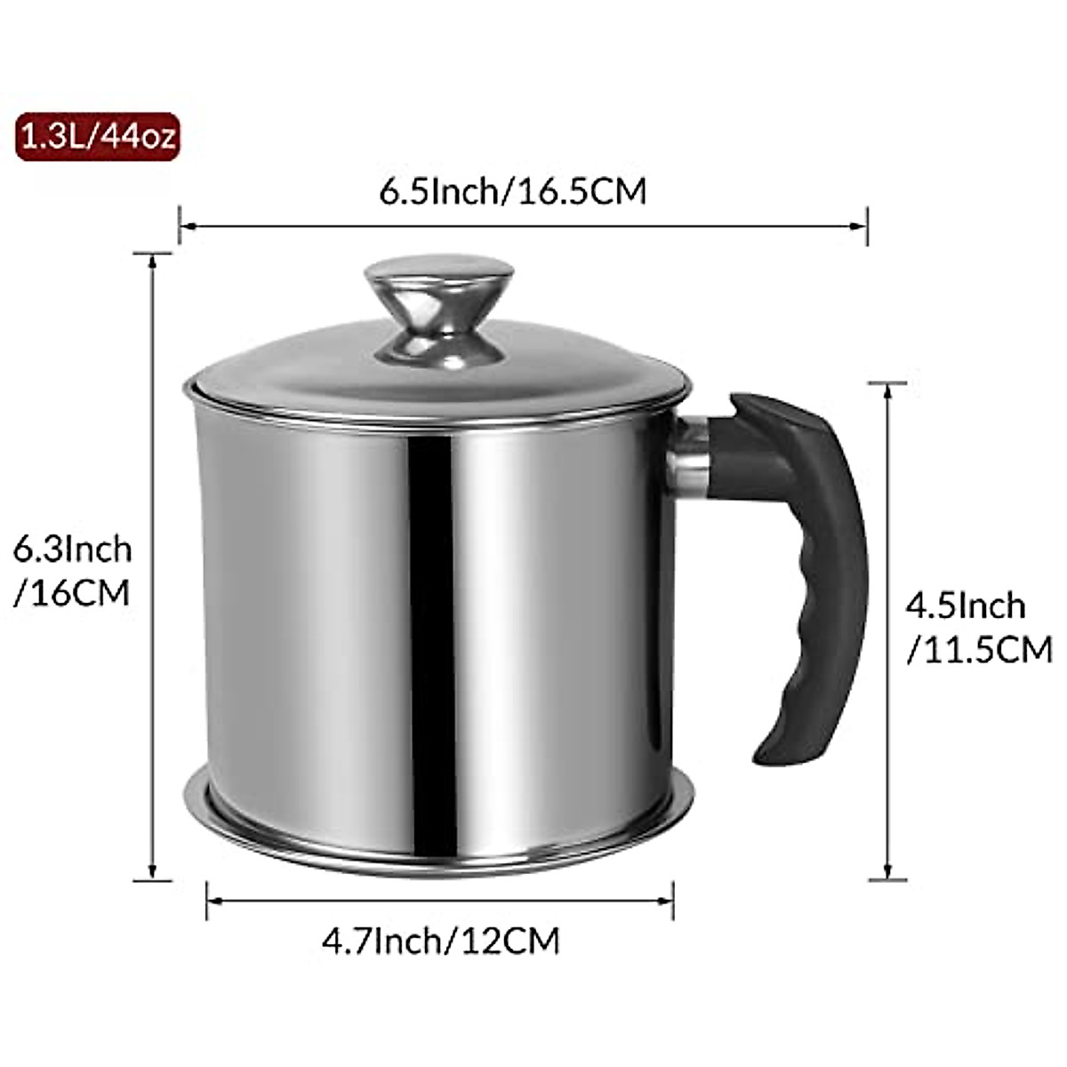 Tellshun Bacon Grease Container with Strainer 1.3 L / 44 oz Stainless Steel Cooking Oil Keeper with Lid and Tray Easy-Grip Handle Suitable for Storing Frying Oil and Cooking Grease (1.3, Silver)