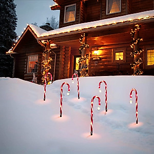 6Pack Christmas Candy Cane Lights Snowflake Outdoor Pathway Driveway Markers Decoration Red and White Xmas Home Decor Indoor Lawn Yard