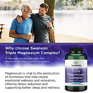 Swanson Triple Magnesium Complex - 400mg Supplement for Optimal Bone Health and Absorption - Citrate, Oxide, and Aspartate - Triple Magnesium Supplement (300 Capsules)