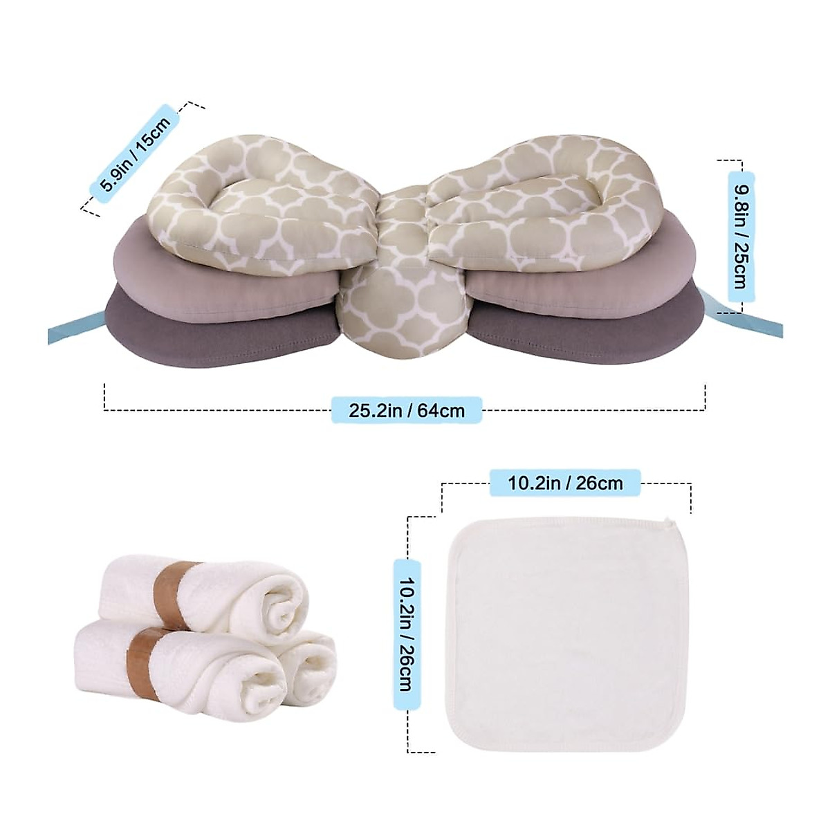 bodreamz Nursing Pillows for Breastfeeding, Butterfly Style Adjustable and Multi-Layer, Breastfeeding Pillows for Newborns Made of Composite Fiber and Cotton, Includes 3 Ultra-Soft Baby Towels