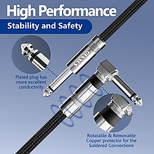 Sovvid Guitar Cable 10FT Professional Instrument Cable Electric Guitar AMP Cord Updated Version 1/4 TS Cable for Guitar Bass Mandolin Keyboard and Pro Audio, Right Angle to Straight (Black White)